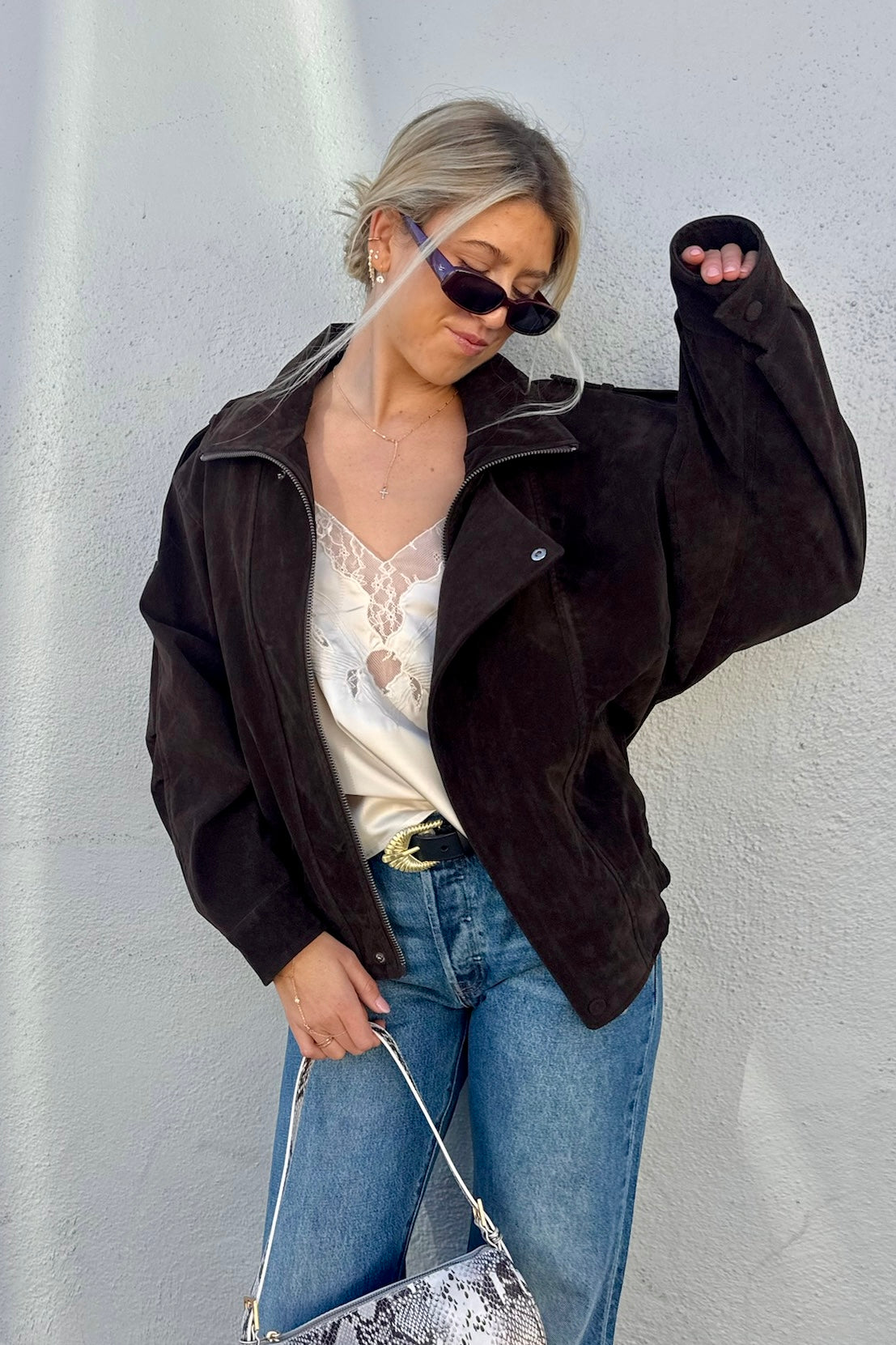 KEEN THE LABEL Lyra Suede Bomber Jacket • Brown | The Shop Laguna Beach